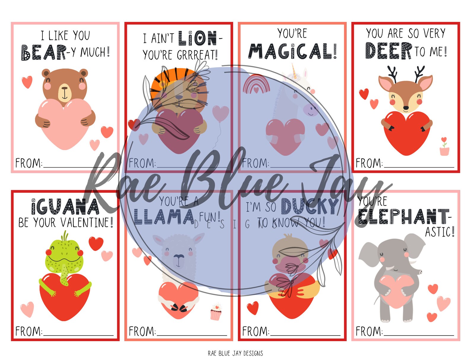Animal Valentines INSTANT DOWNLOAD Kids Valentines, Printable ...