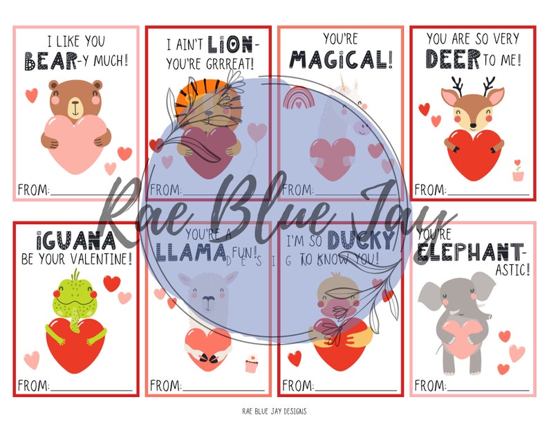 Animal Valentines INSTANT DOWNLOAD Kids Valentines, Printable ...