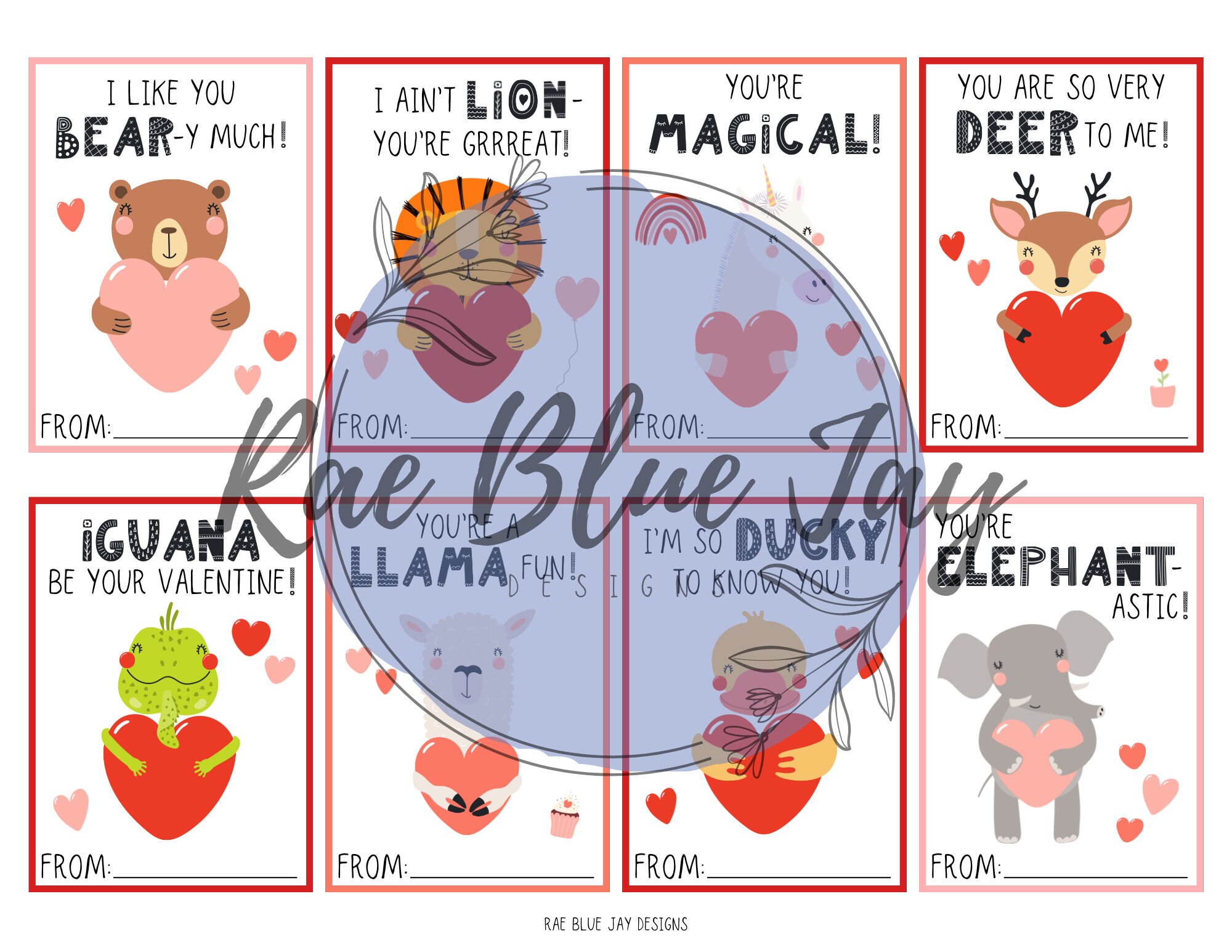 Animal Valentines INSTANT DOWNLOAD Kids Valentines, Printable ...