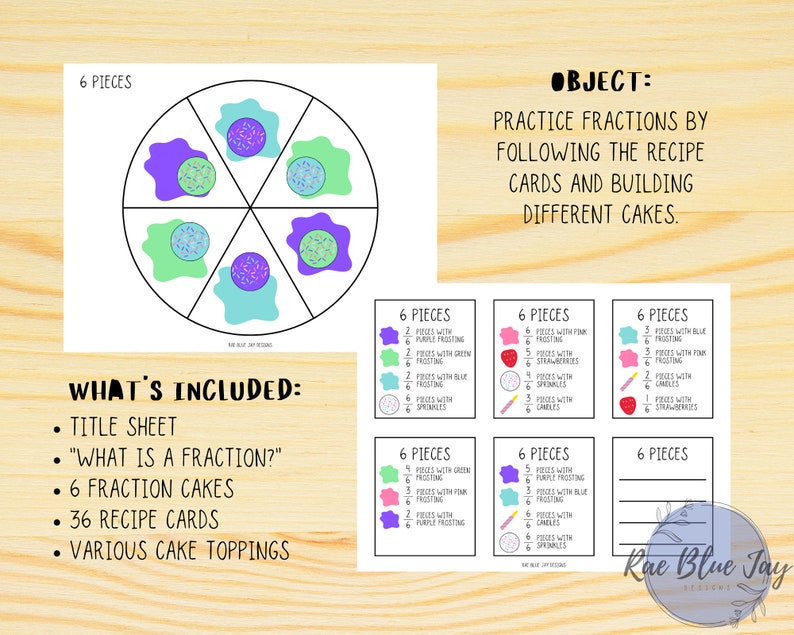 Fractions Are a Piece of Cake INSTANT DOWNLOAD, Fraction Practice ...