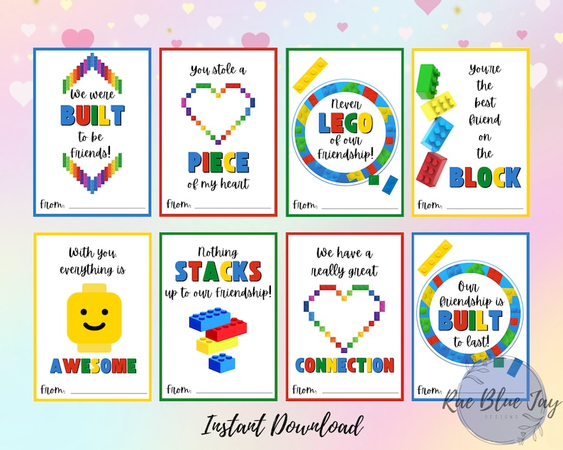 Building Brick Valentines INSTANT DOWNLOAD Kids Valentines, Printable ...