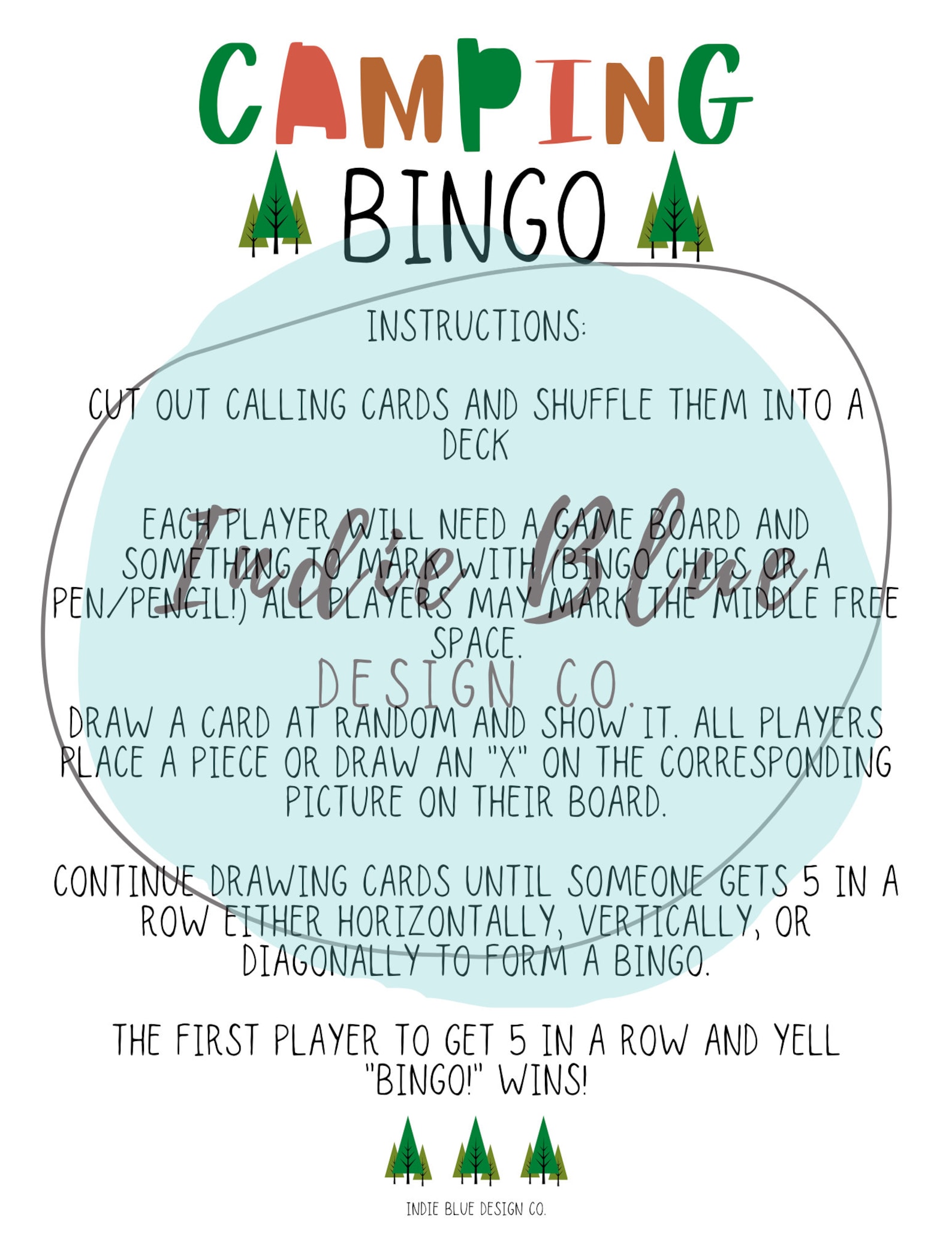 Camping Bingo Printable Game With 12 Different Boards, Printable Kids ...