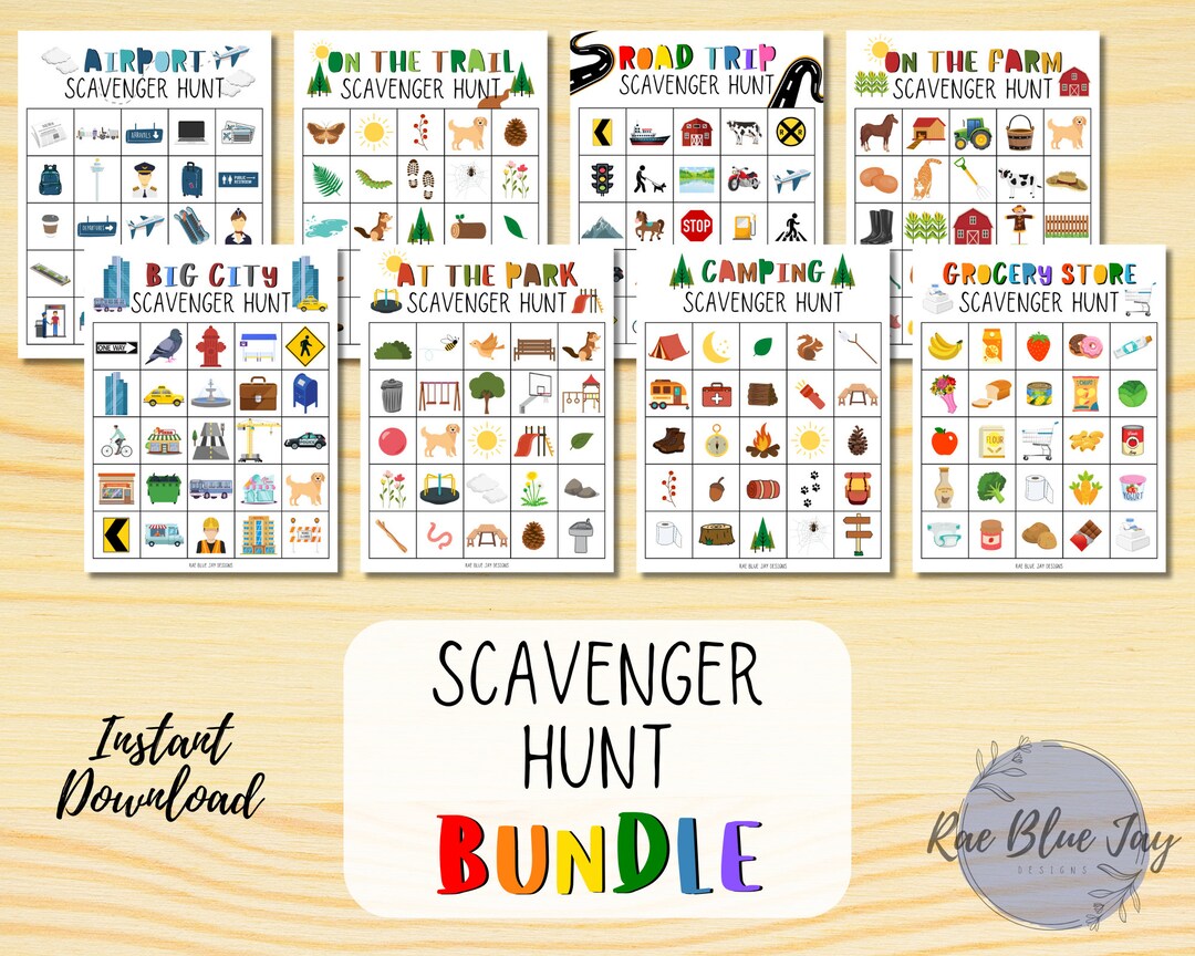 INSTANT DOWNLOAD Kids Scavenger Hunt Bundle, Travel Activities, Road ...