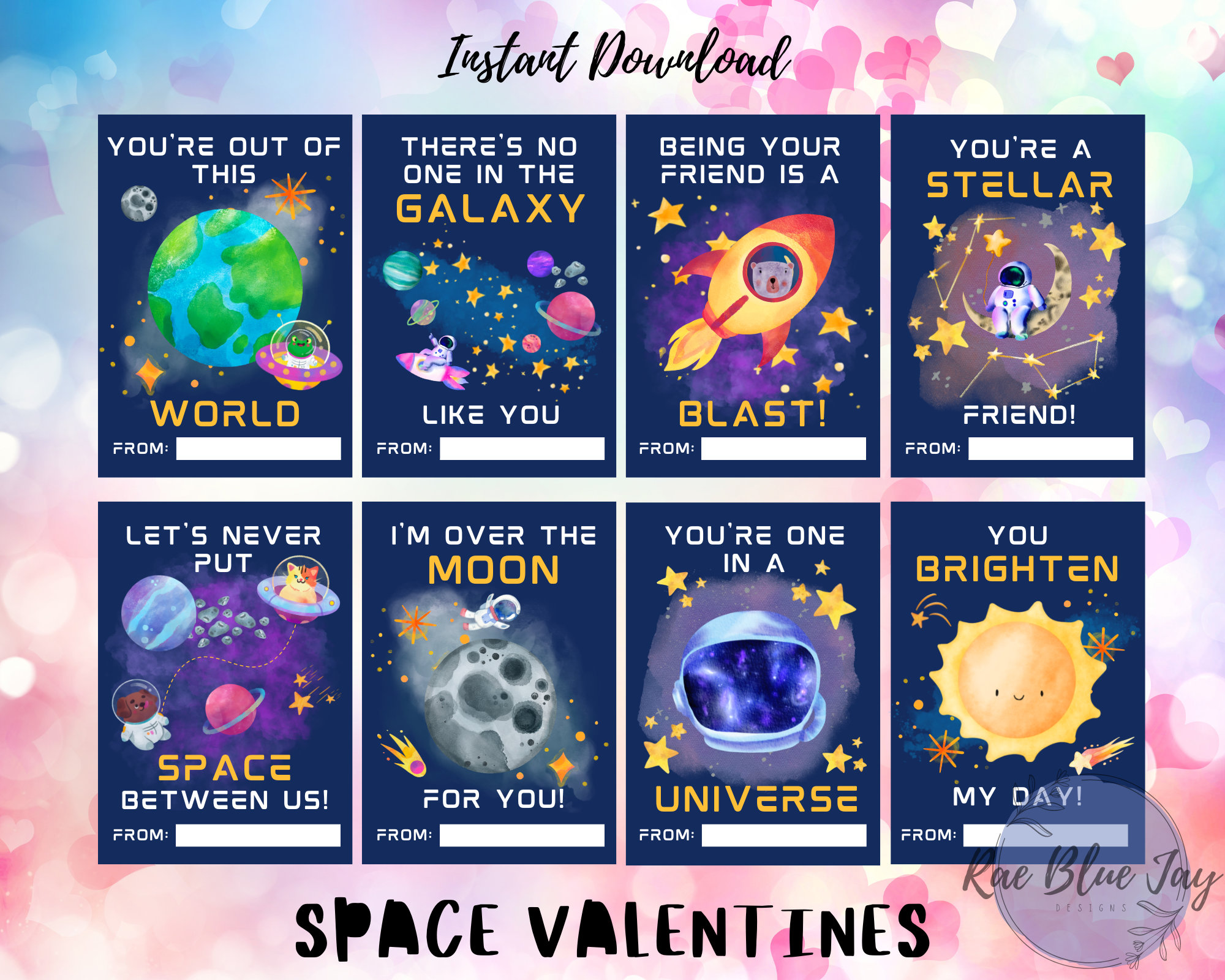 Space Valentines INSTANT DOWNLOAD Kids Valentines, Printable Valentines ...