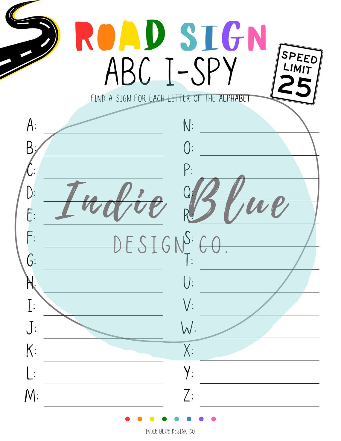 Road Sign ABC I Spy Printable Road Sign Alphabet Game - Etsy