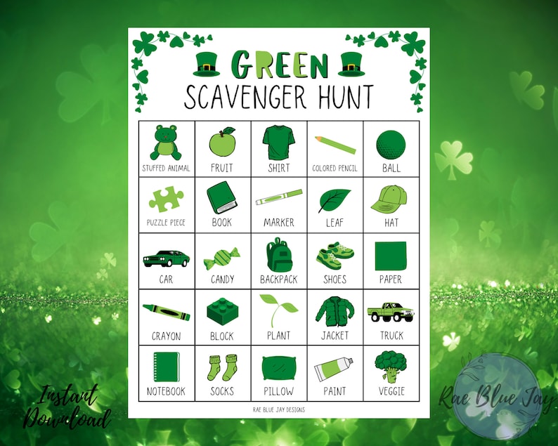 Green Scavenger Hunt INSTANT DOWNLOAD, St. Patrick's Day Activity, St ...