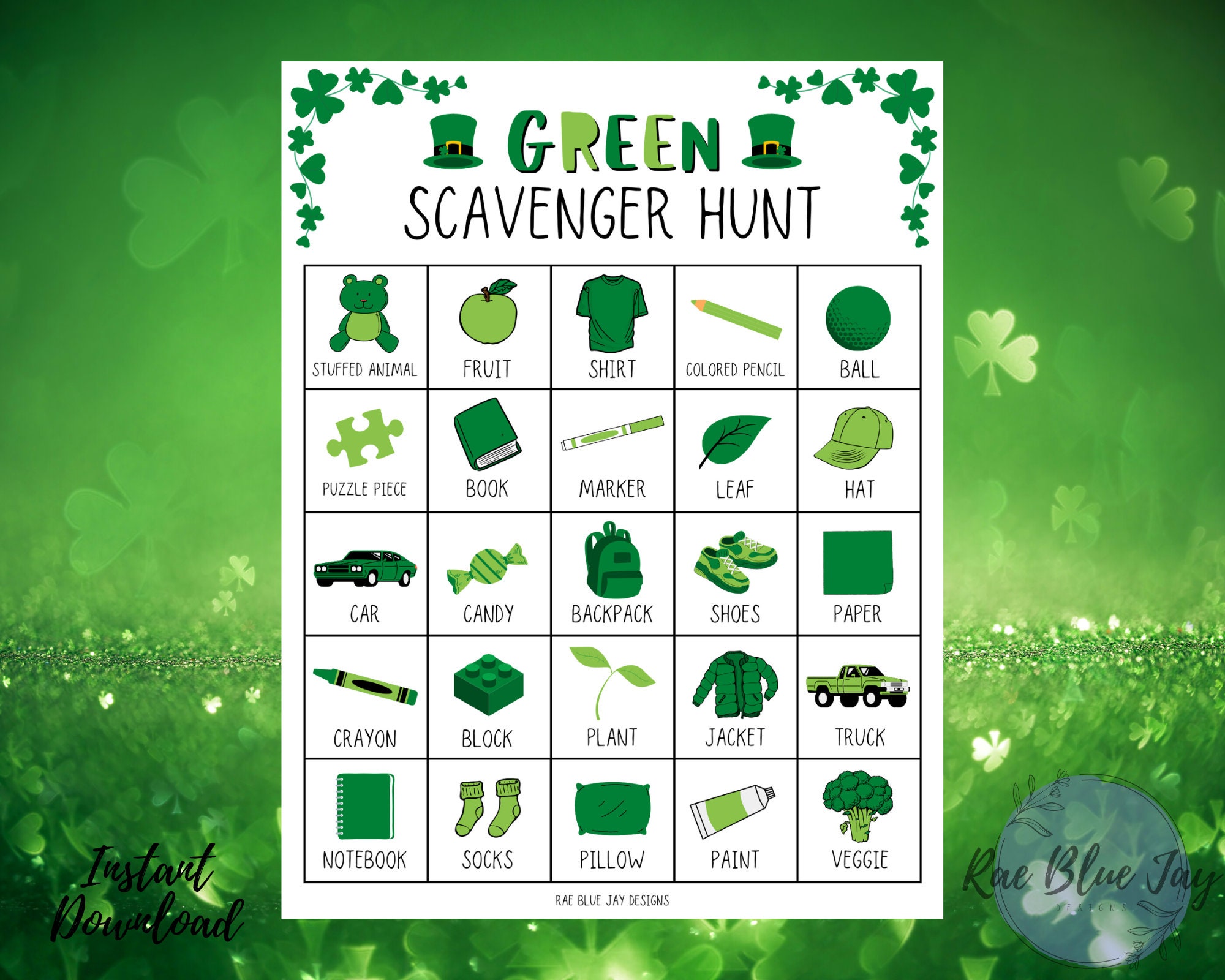 Green Scavenger Hunt INSTANT DOWNLOAD, St. Patrick's Day Activity, St ...