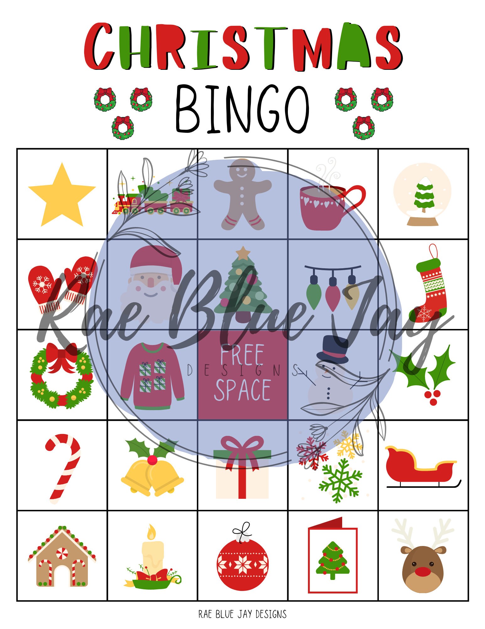 Christmas Bingo Printable Game With 12 Different Boards, Printable Kids ...