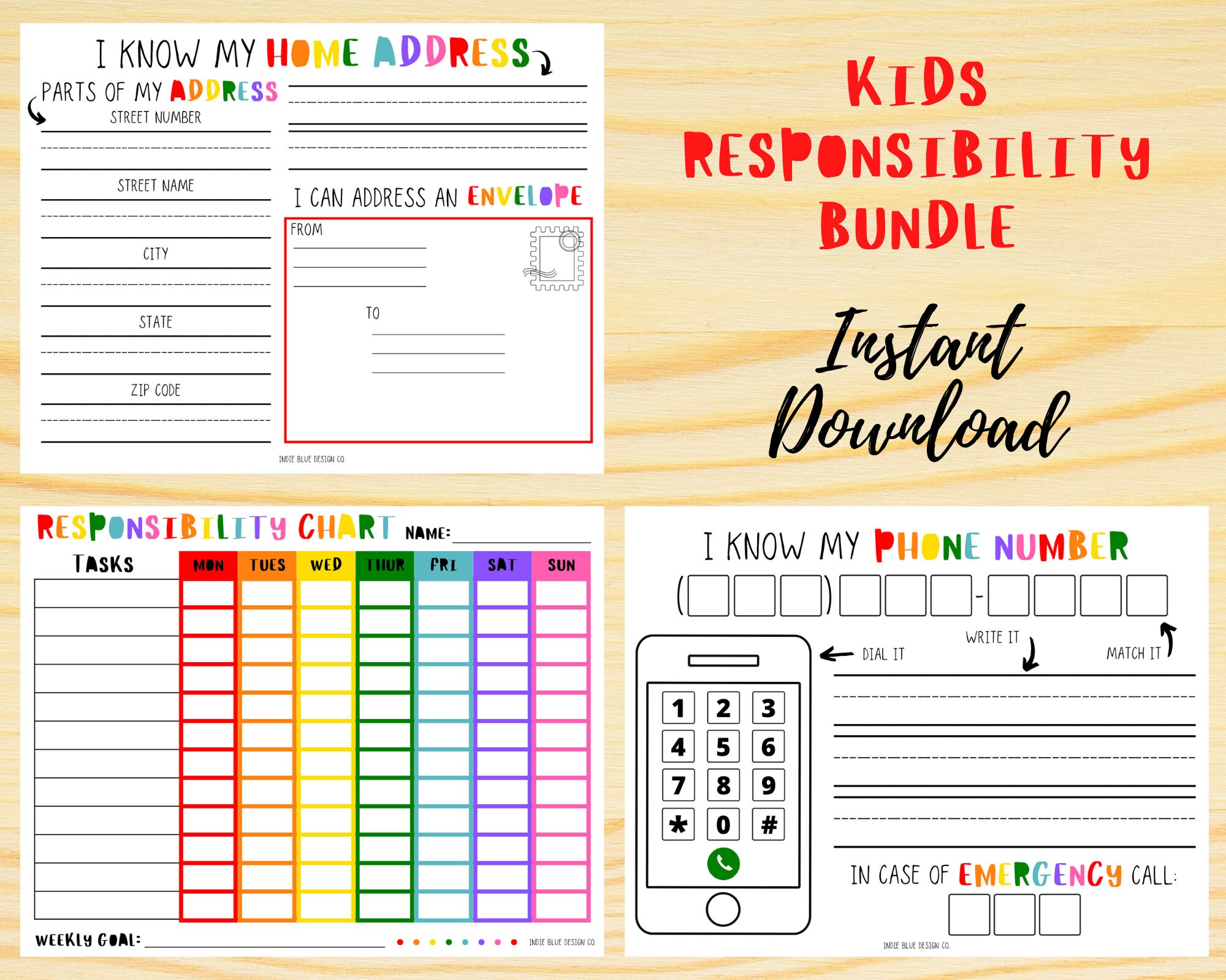 Kids Responsibility Bundle, Kids Life Skills, Phone Number Printable ...