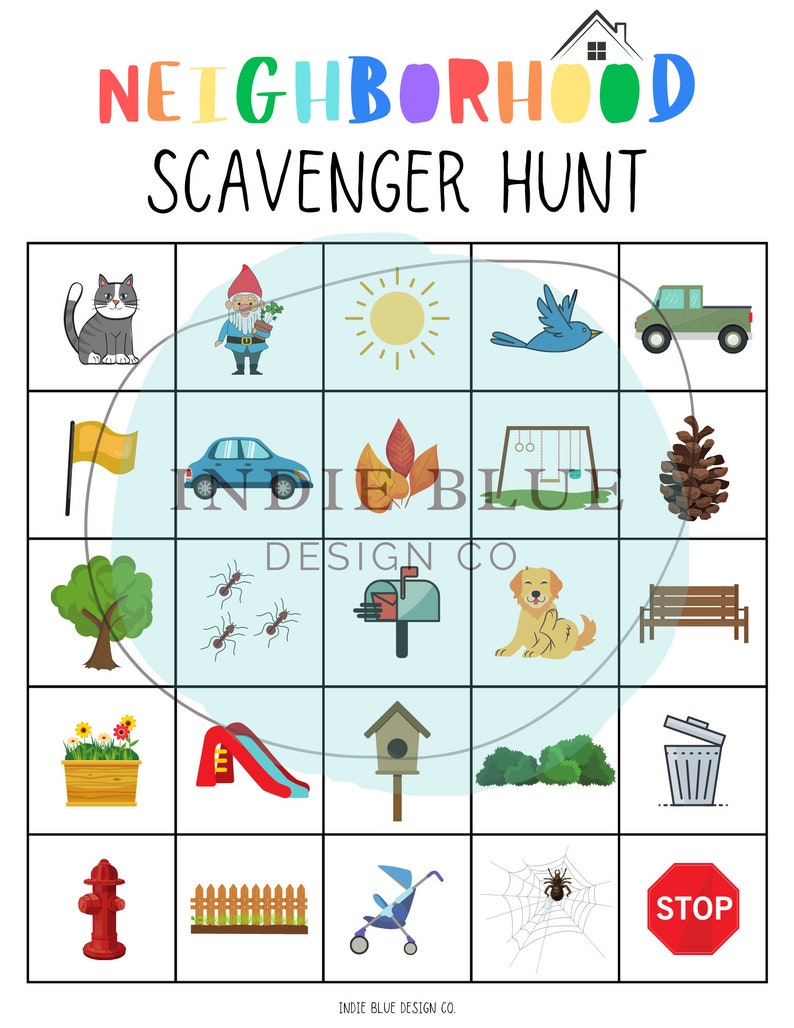 Neighborhood Scavenger Hunt Printable Printable Scavenger | Etsy