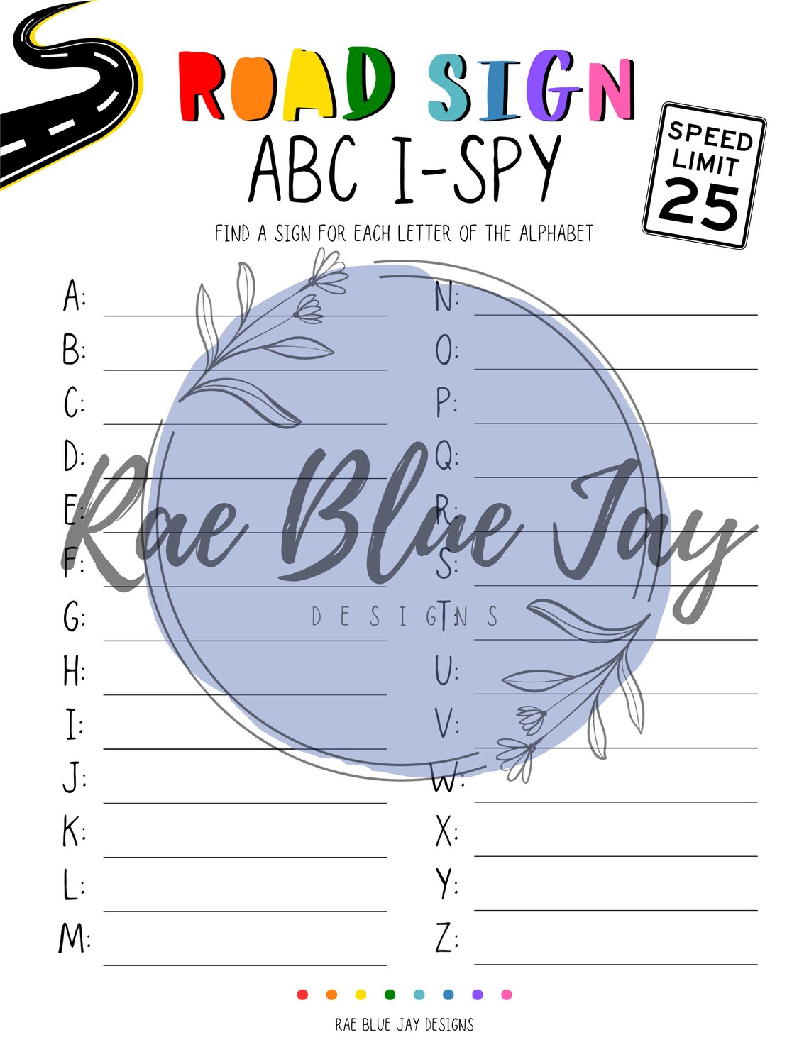 Road Sign ABC I Spy Printable, Road Sign Alphabet Game Printable, Kids ...