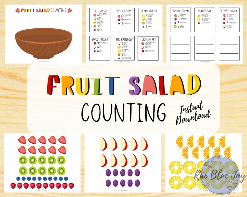 Fruit Salad Counting INSTANT DOWNLOAD, Counting Practice, Learn Math, Fun Worksheet, Numbers 1 ...