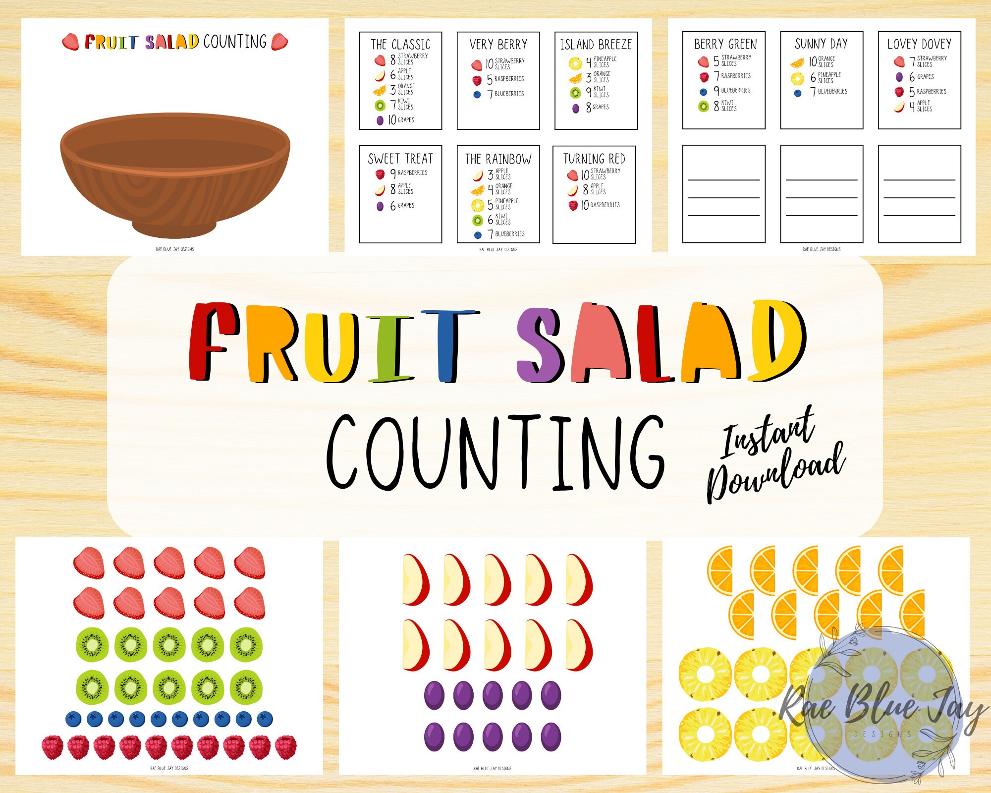 Fruit Salad Counting INSTANT DOWNLOAD, Counting Practice, Learn Math ...