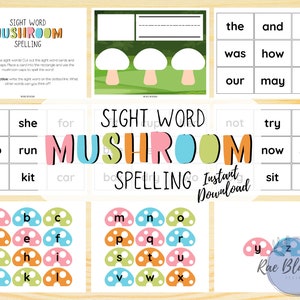Sight Word Mushroom Spelling INSTANT DOWNLOAD, Kindergarten Sight Word ...