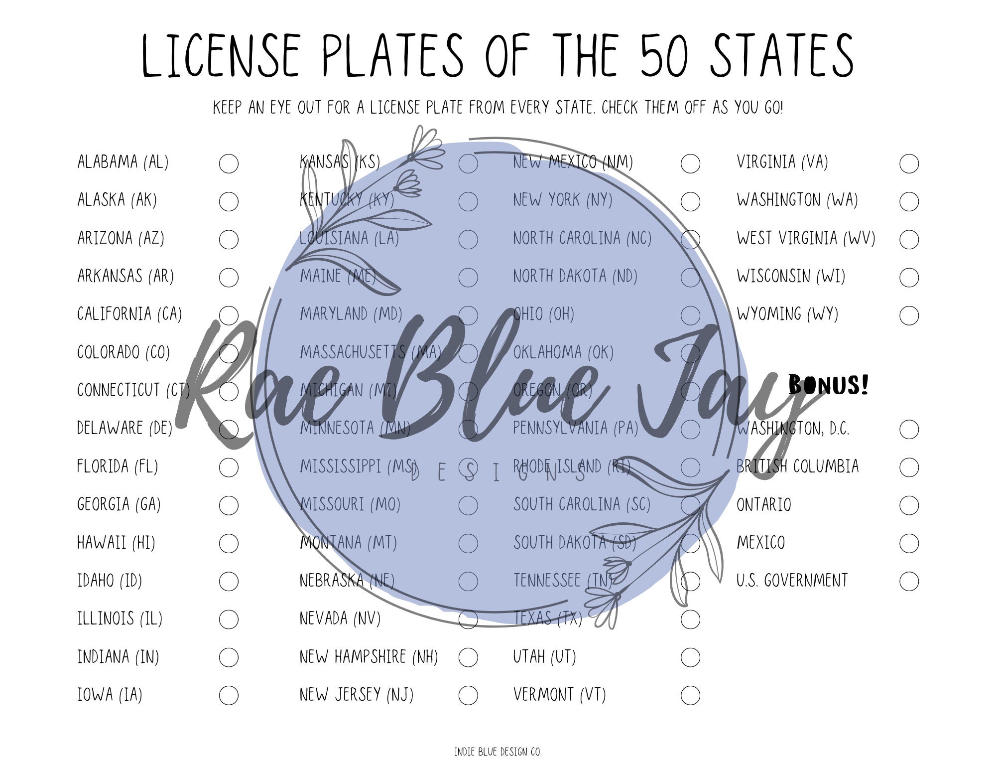 License Plate Game Printable, Kids Road Trip Fun, Road Trip Printable ...