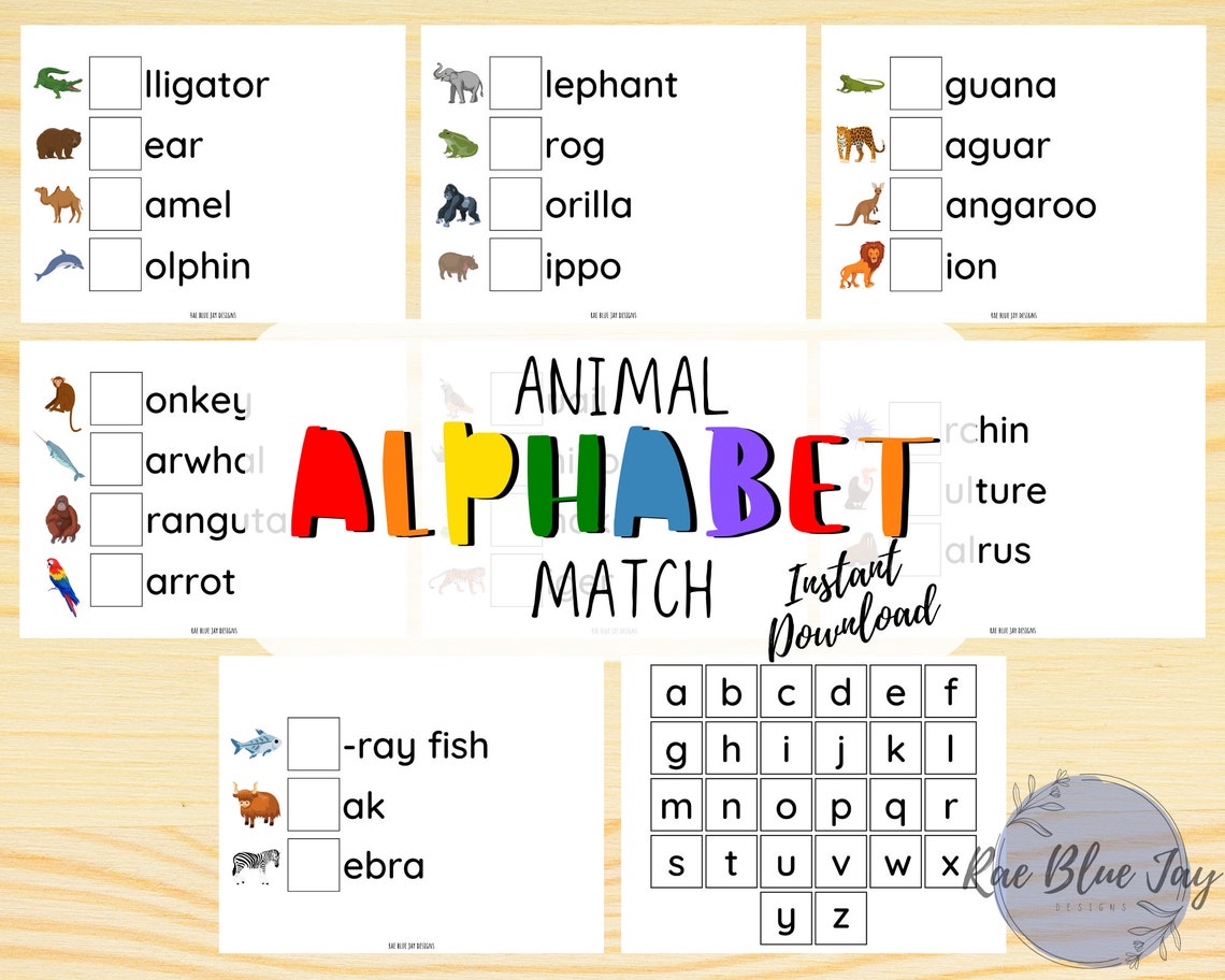 Animal Alphabet Match INSTANT DOWNLOAD, Alphabet Learning Printable ...