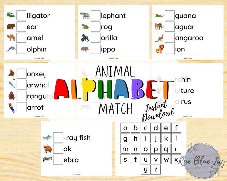 Animal Alphabet Match INSTANT DOWNLOAD, Alphabet Learning Printable ...
