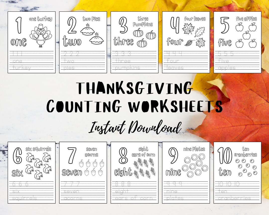 Thanksgiving Counting Worksheets, Instant Download, Thanksgiving ...