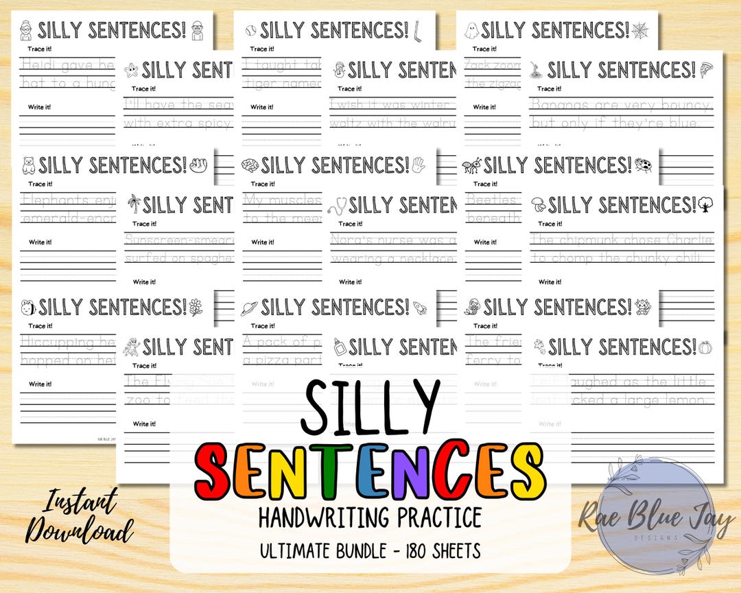 Silly Sentences Handwriting Practice INSTANT DOWNLOAD, Ultimate Bundle ...