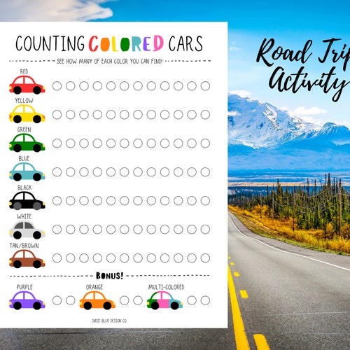 Counting Colored Cars Printable Kids Road Trip Fun Road Trip - Etsy