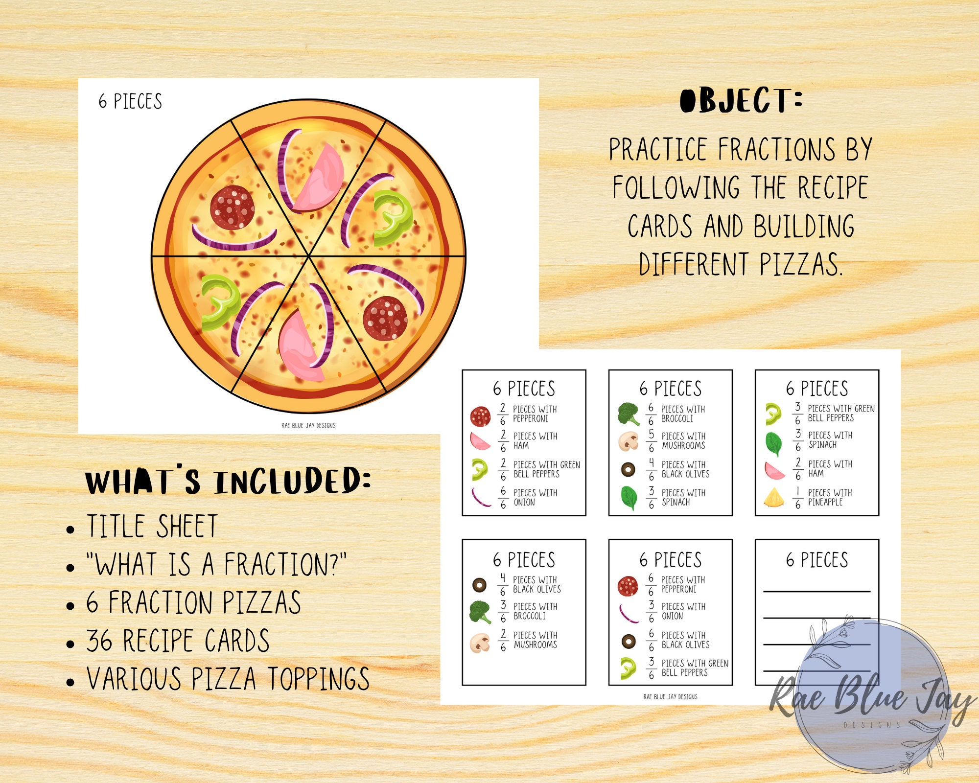 Pizza Fractions INSTANT DOWNLOAD, Fraction Practice, Learn Fractions ...