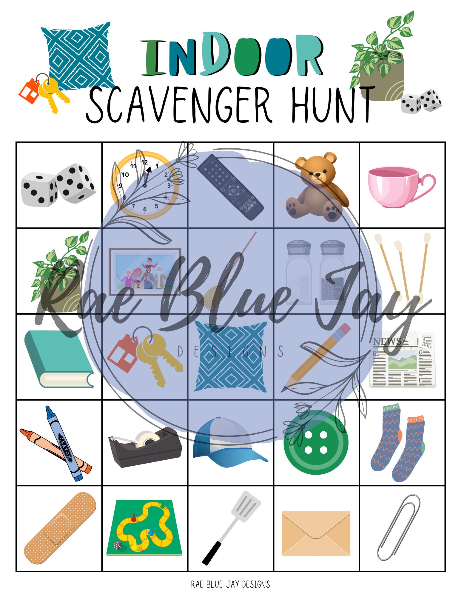 Indoor Scavenger Hunt INSTANT DOWNLOAD, Printable Scavenger Hunt, Kids ...