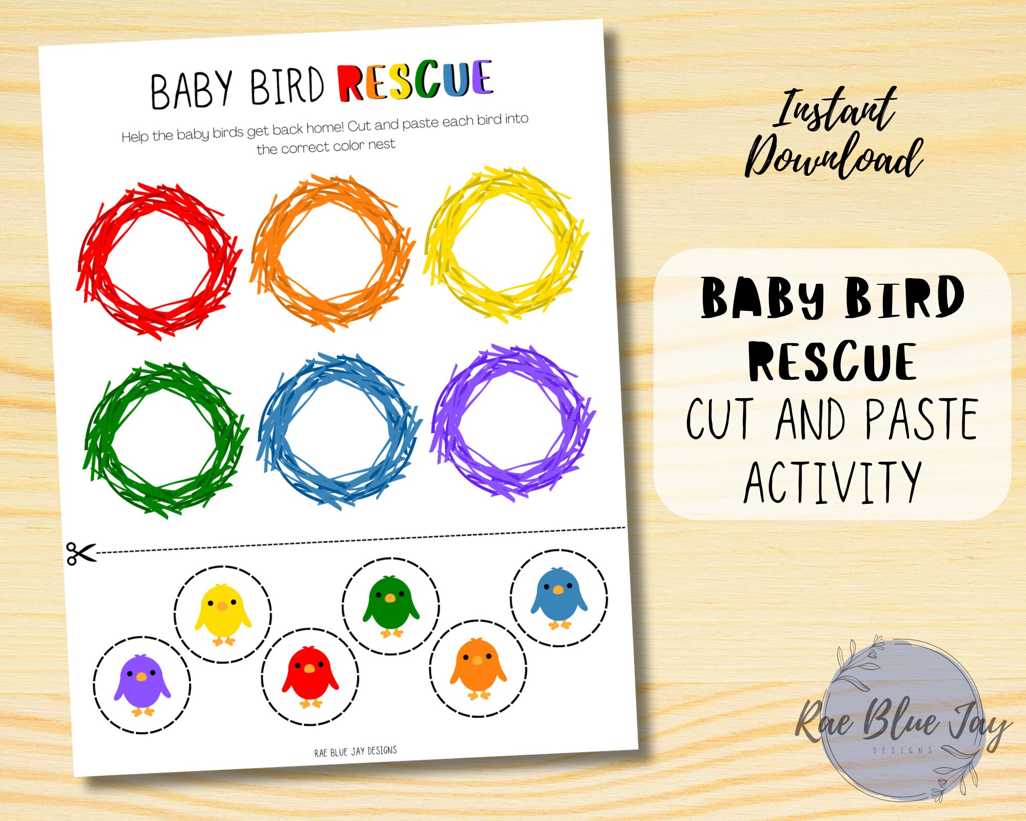 INSTANT DOWNLOAD Baby Bird Rescue Cut and Paste Activity, Kids Cutting ...