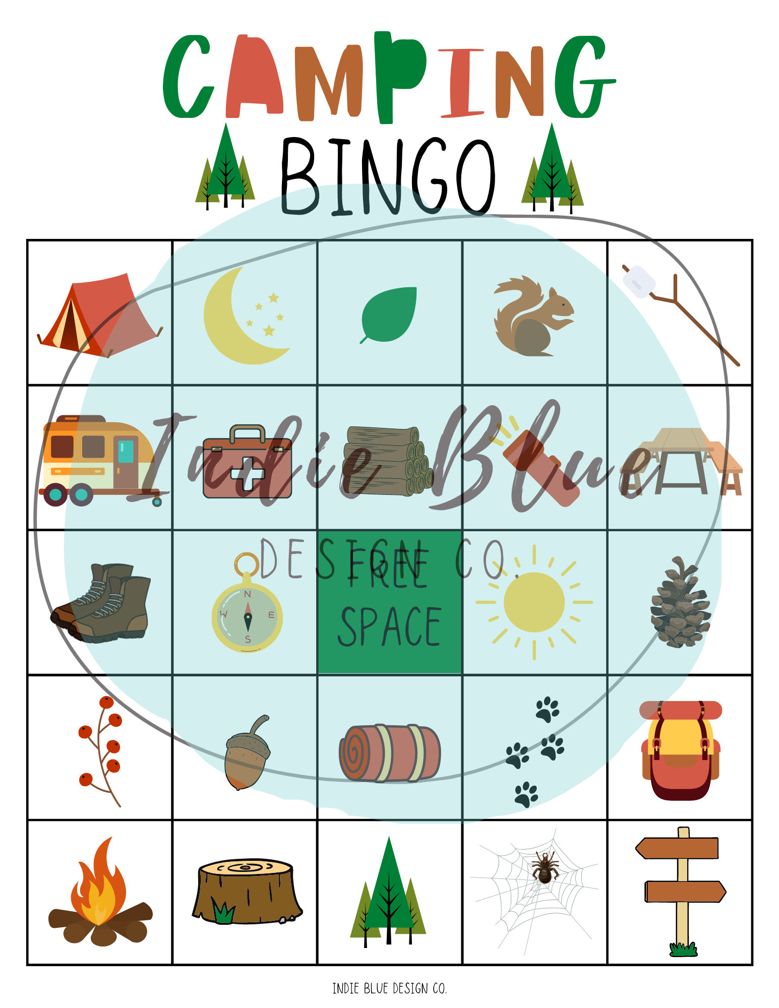 Camping Bingo Printable Game With 12 Different Boards, Printable Kids ...