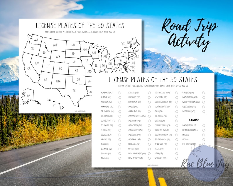 License Plate Game Printable, Kids Road Trip Fun, Road Trip Printable ...