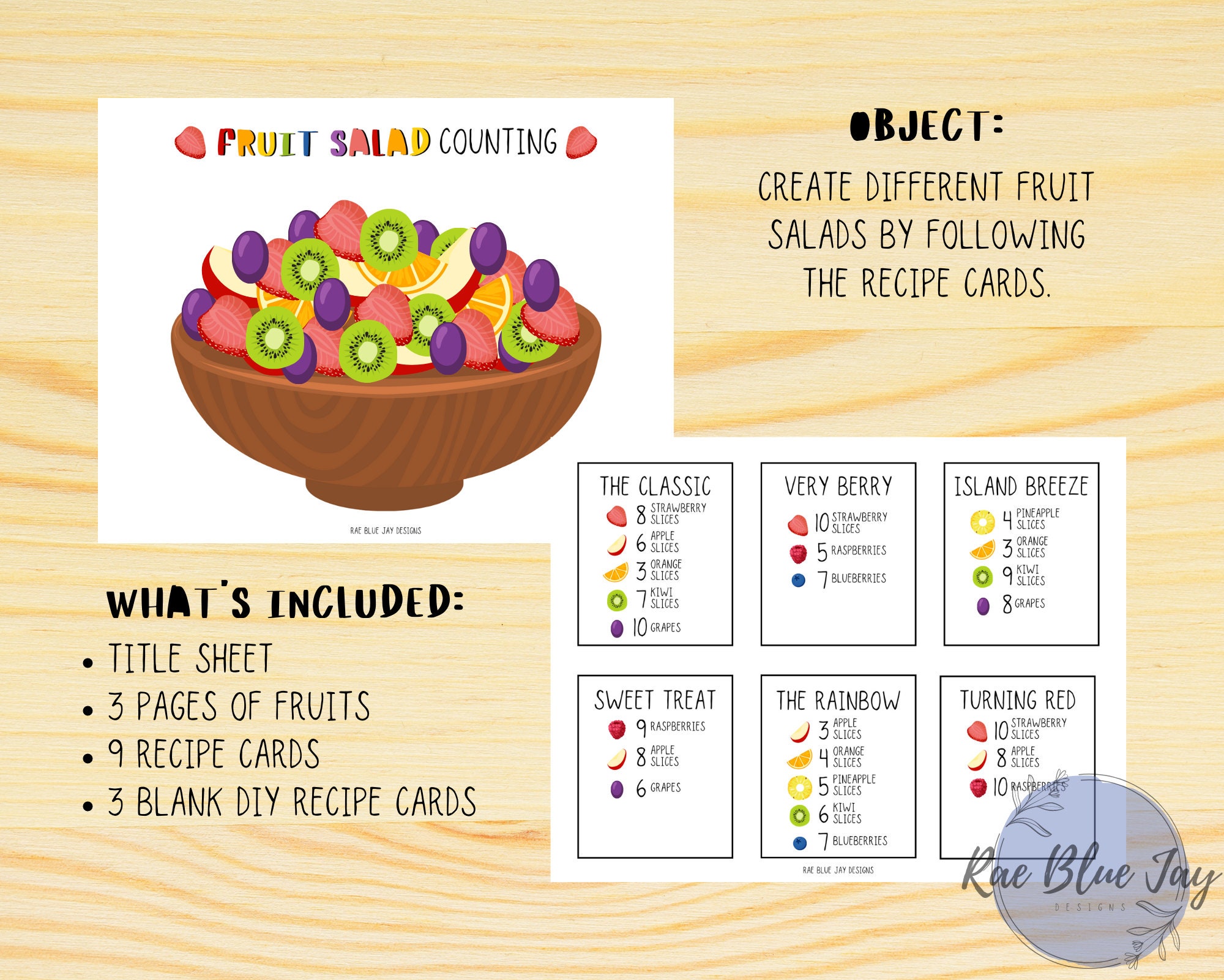 Fruit Salad Counting INSTANT DOWNLOAD, Counting Practice, Learn Math ...