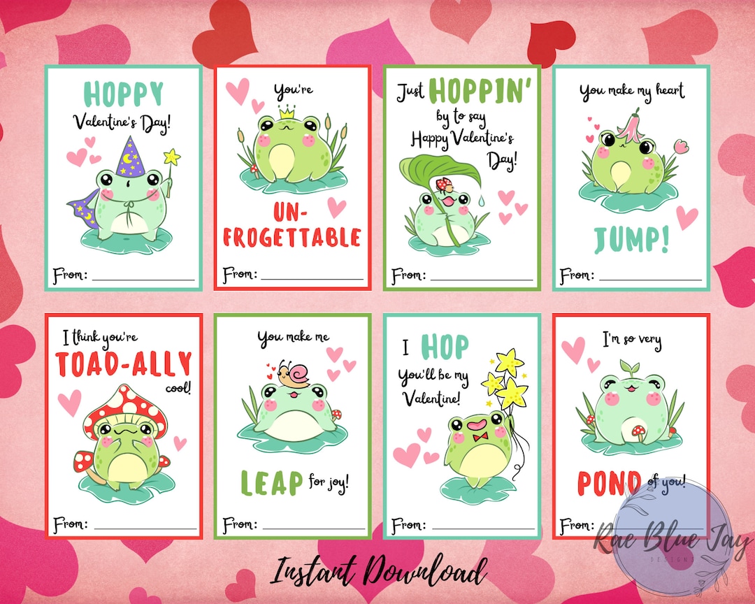 Frog Valentines INSTANT DOWNLOAD Kids Valentines, Printable Valentines ...