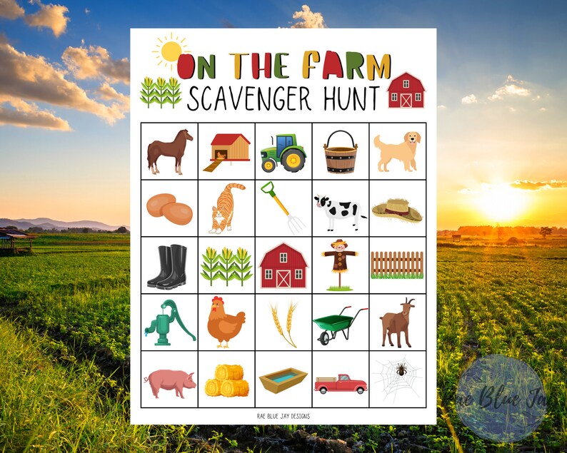 On the Farm Scavenger Hunt INSTANT DOWNLOAD, Printable Scavenger Hunt ...