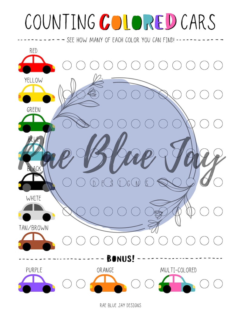 Counting Colored Cars Printable, Kids Road Trip Fun, Road Trip ...
