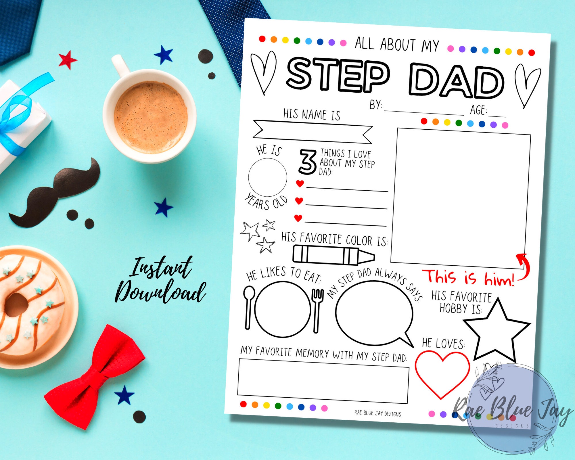 All About My Step Dad INSTANT DOWNLOAD, Father's Day Printable ...