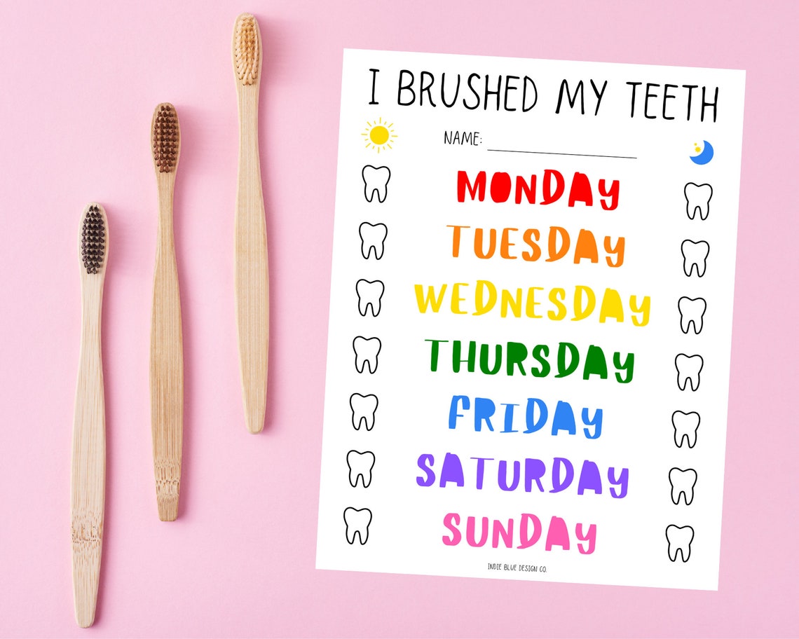 Teeth Brushing Tracker Printable, "i Brushed My Teeth" Kids Tooth ...