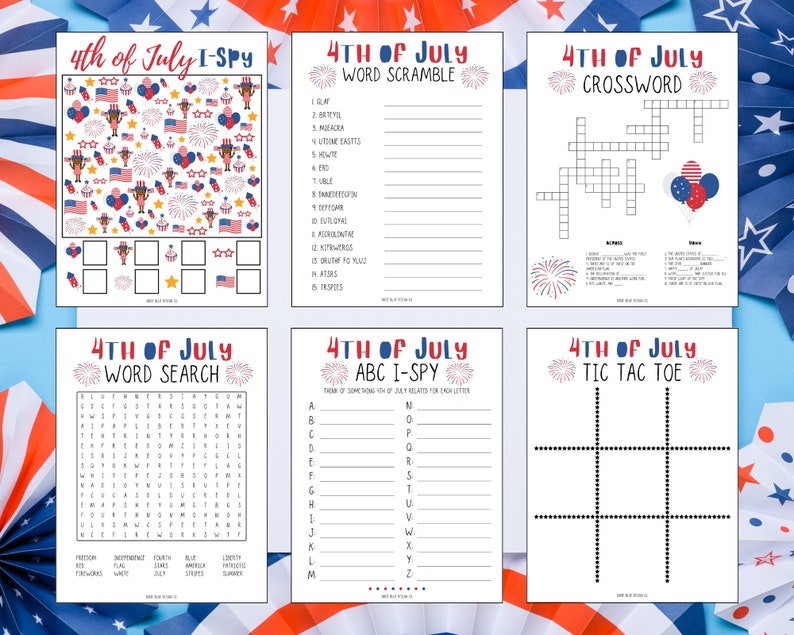 4th of July Activity Bundle, 6 Game Bundle, I-spy, Word Scramble ...