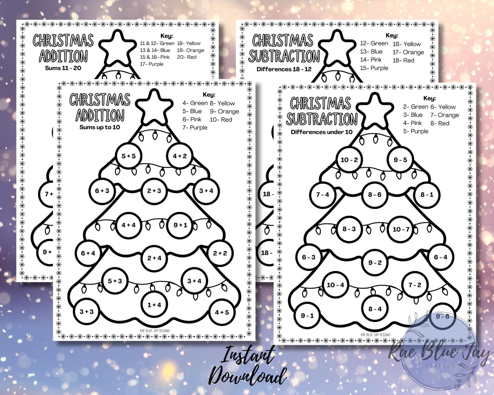 Christmas Addition and Subtraction INSTANT DOWNLOAD, Math Learning ...