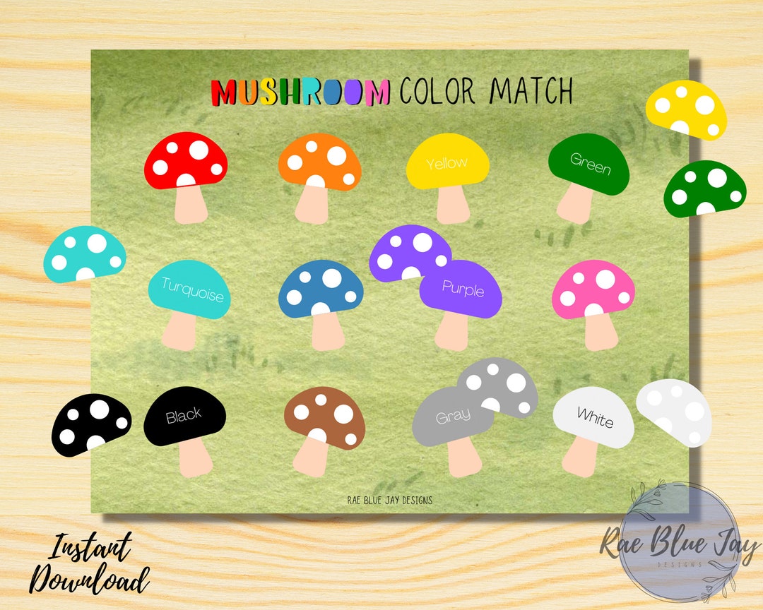 Mushroom Color Match INSTANT DOWNLOAD, Printable Toddler Activity, Prek ...