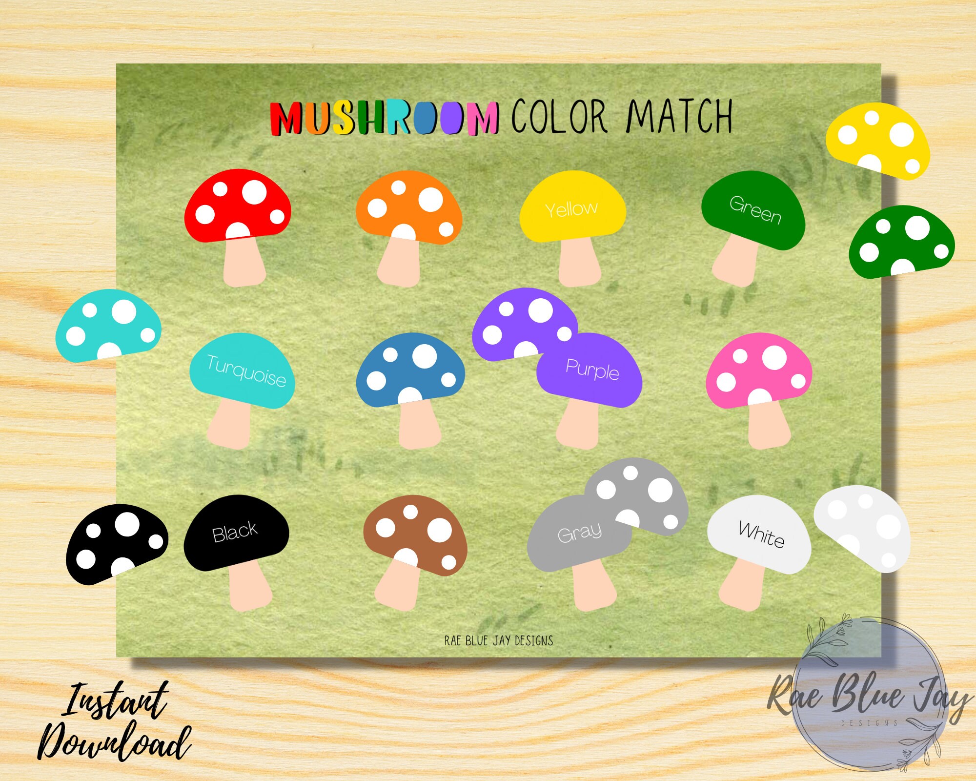 Mushroom Color Match INSTANT DOWNLOAD, Printable Toddler Activity, Prek ...