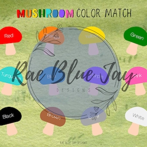 Mushroom Color Match INSTANT DOWNLOAD, Printable Toddler Activity, Prek ...