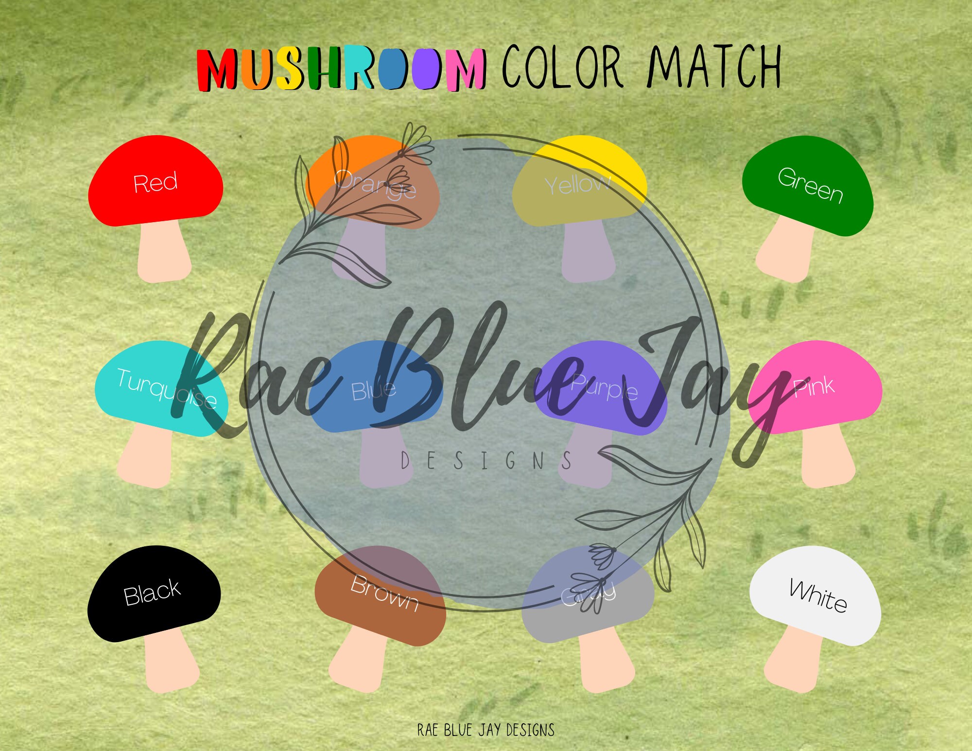 Mushroom Color Match INSTANT DOWNLOAD, Printable Toddler Activity, Prek ...
