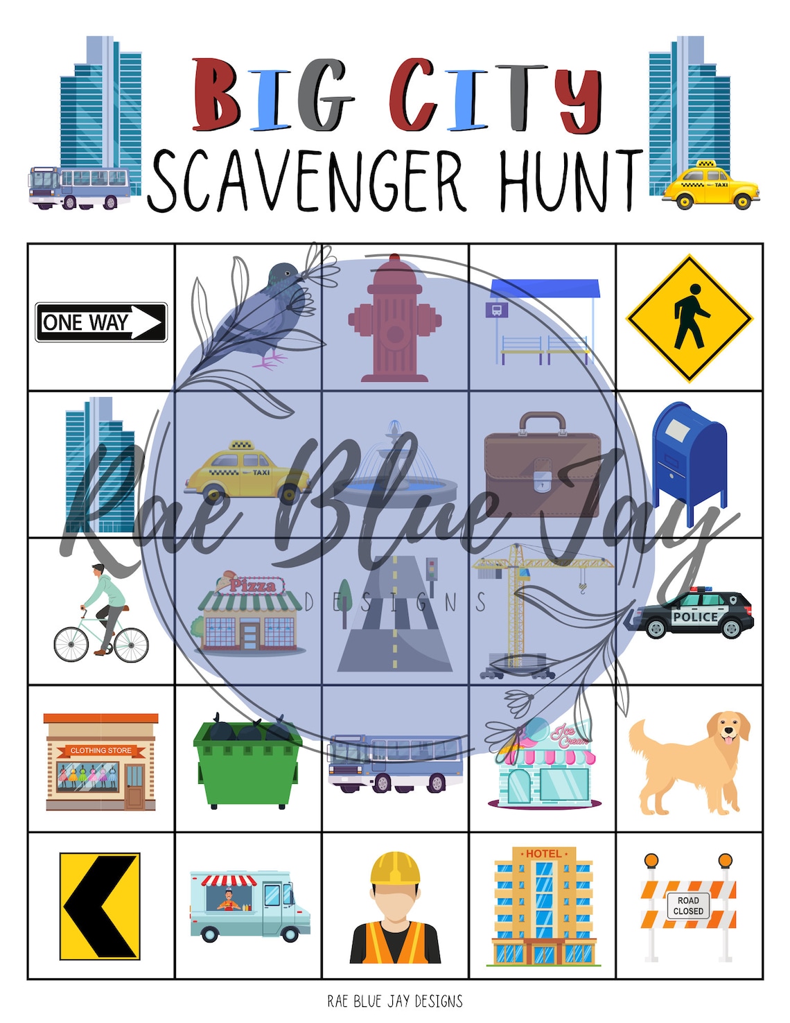 Big City Scavenger Hunt INSTANT DOWNLOAD, Printable Scavenger Hunt ...