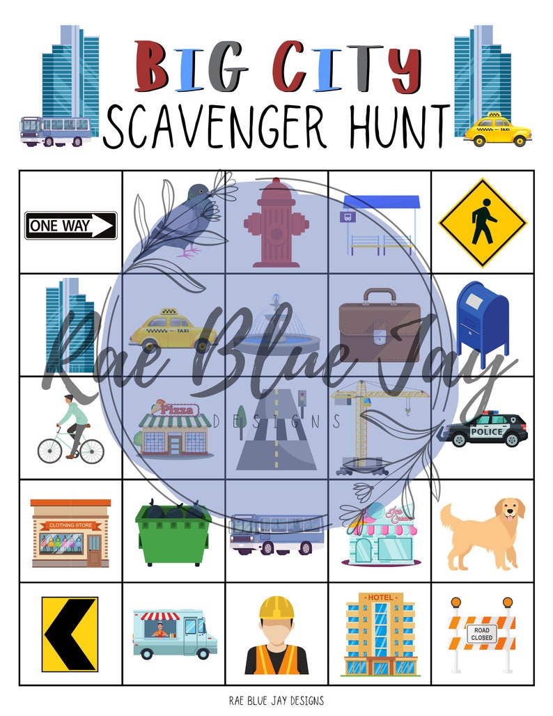 Big City Scavenger Hunt INSTANT DOWNLOAD, Printable Scavenger Hunt ...