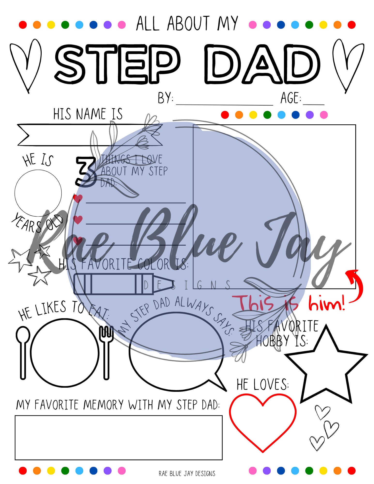 All About My Step Dad INSTANT DOWNLOAD, Father's Day Printable ...