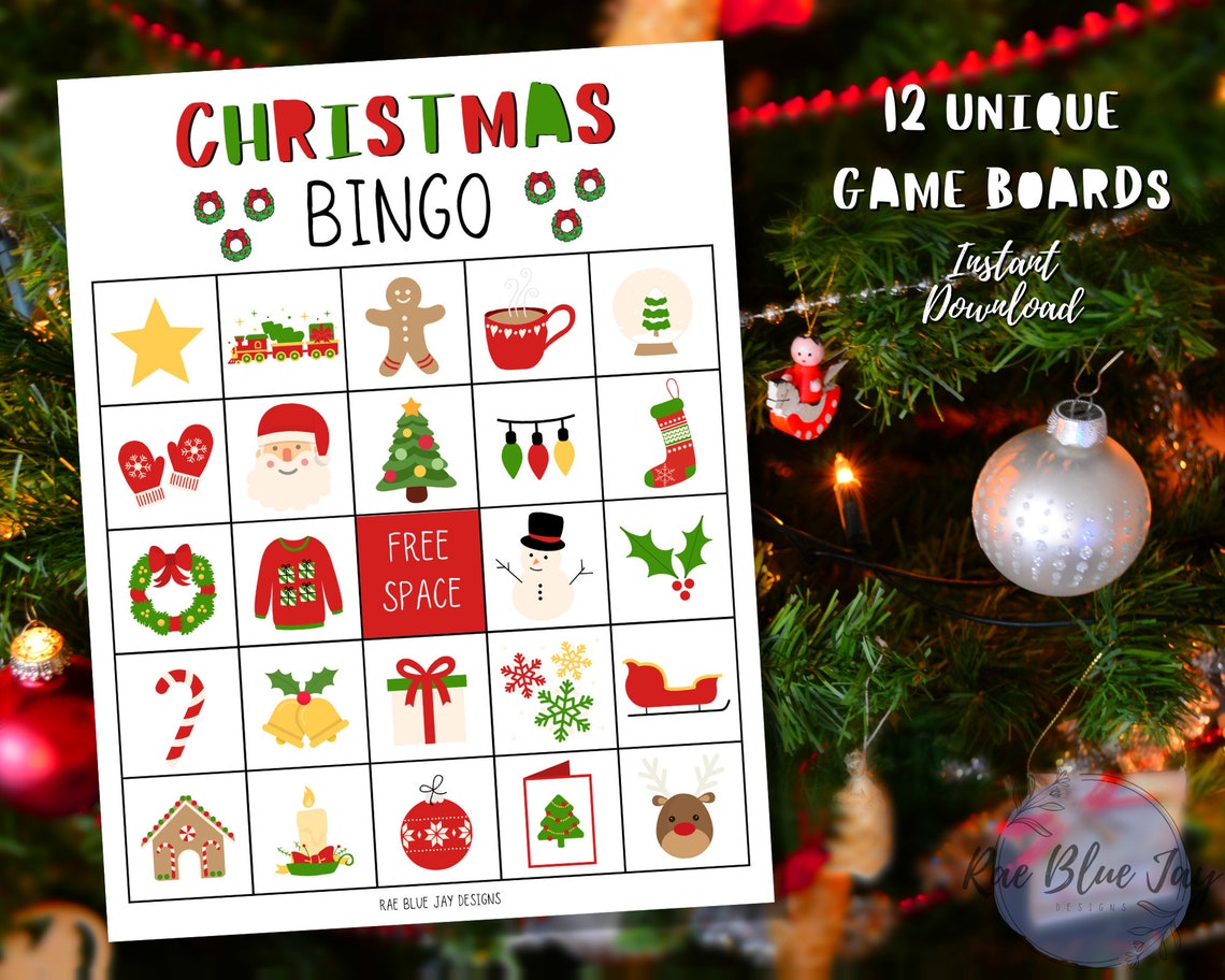 Christmas Bingo Printable Game With 12 Different Boards, Printable Kids ...