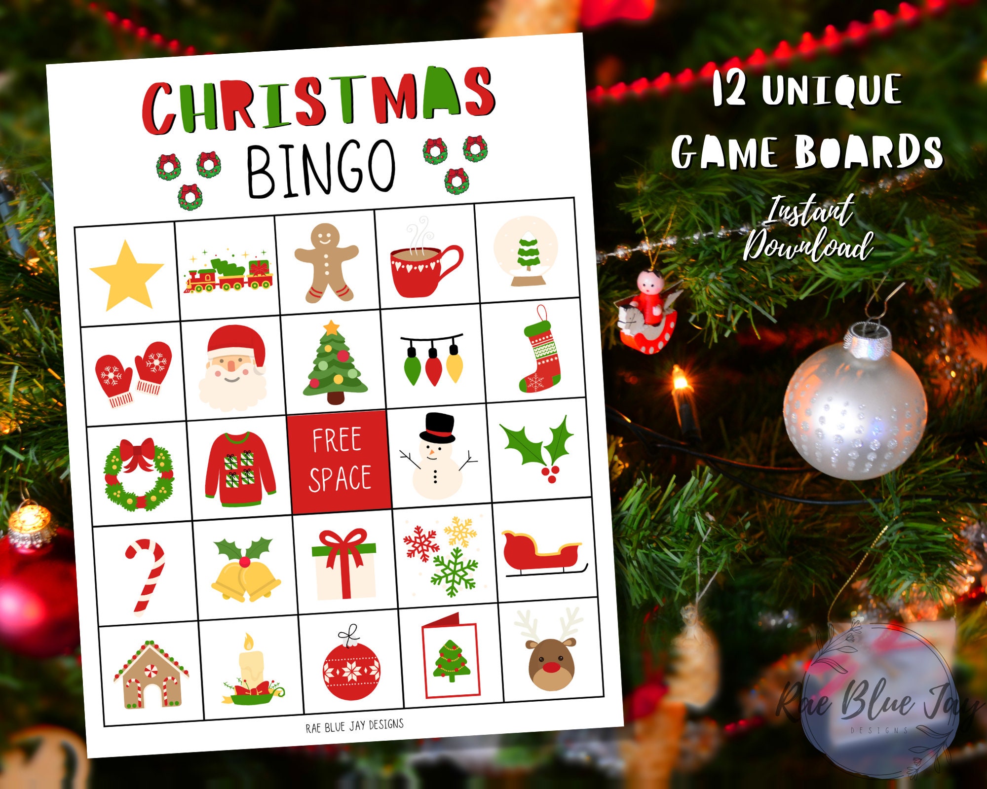 Christmas Bingo Printable Game With 12 Different Boards, Printable Kids ...