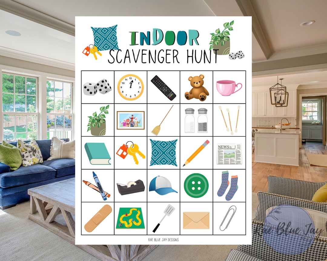 Indoor Scavenger Hunt INSTANT DOWNLOAD, Printable Scavenger Hunt, Kids ...