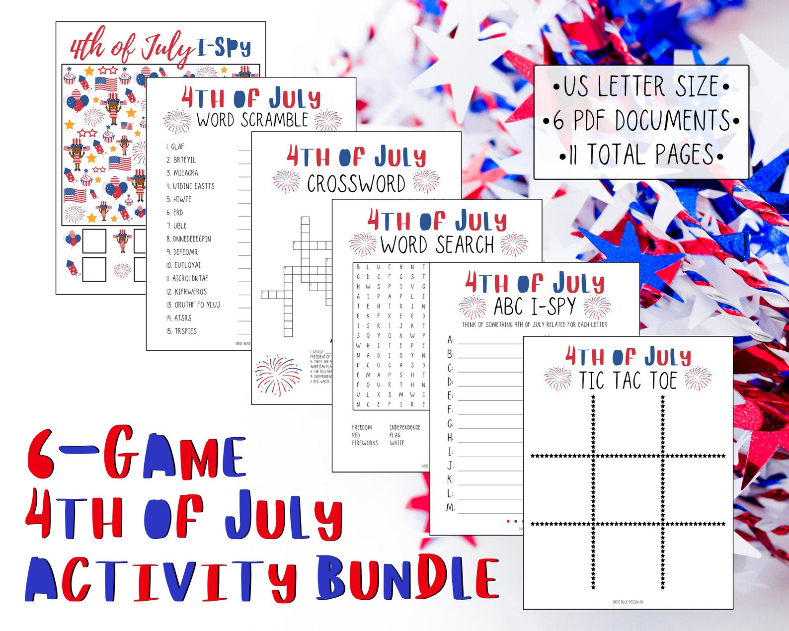 4th of July Activity Bundle, 6 Game Bundle, I-spy, Word Scramble ...