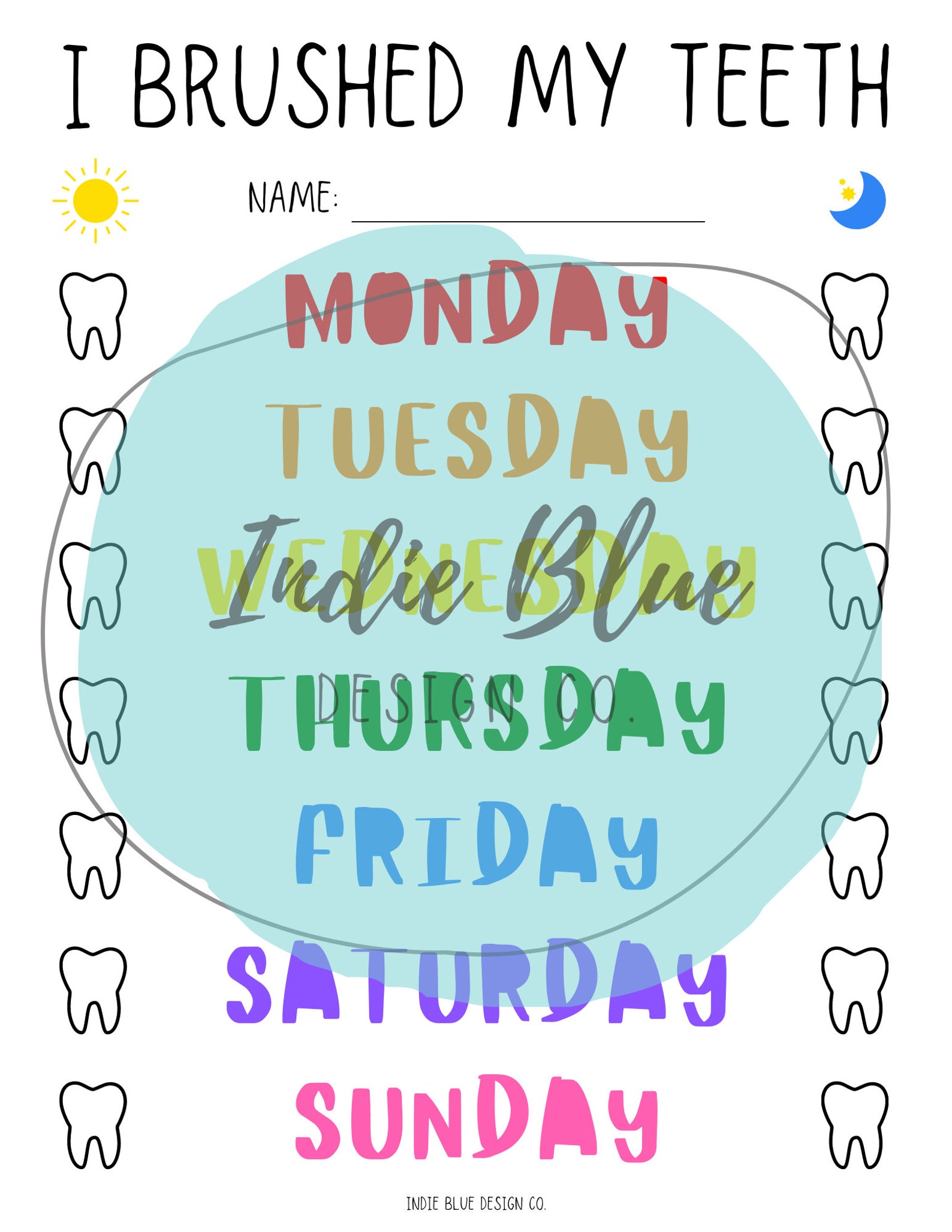 Teeth Brushing Tracker Printable, "i Brushed My Teeth" Kids Tooth ...