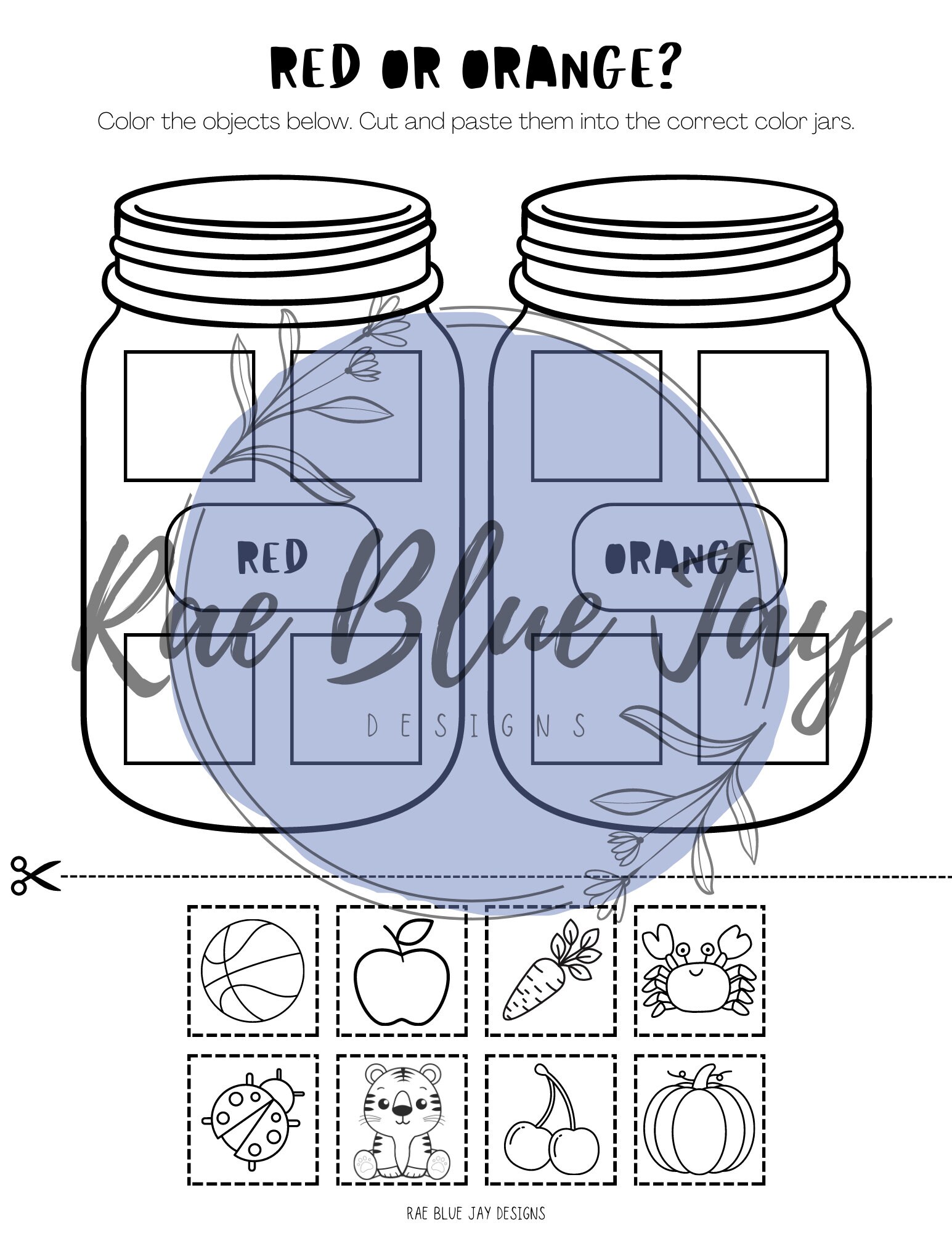 INSTANT DOWNLOAD Cut and Paste Colors Activity, Kids Cutting Practice ...